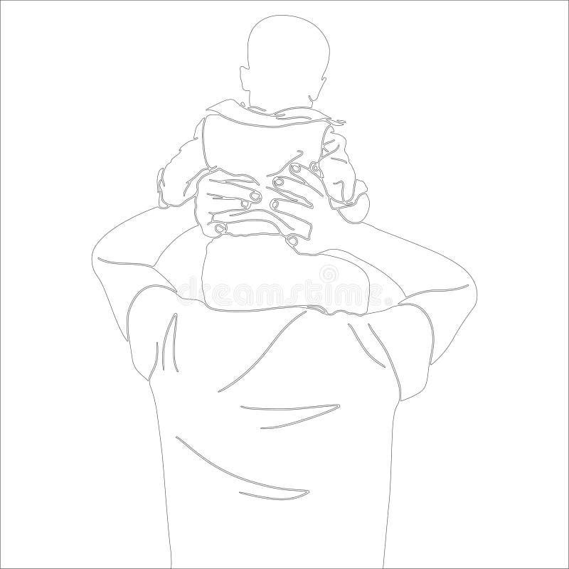 Father and Son Character Outline Illustration on White Background Stock ...