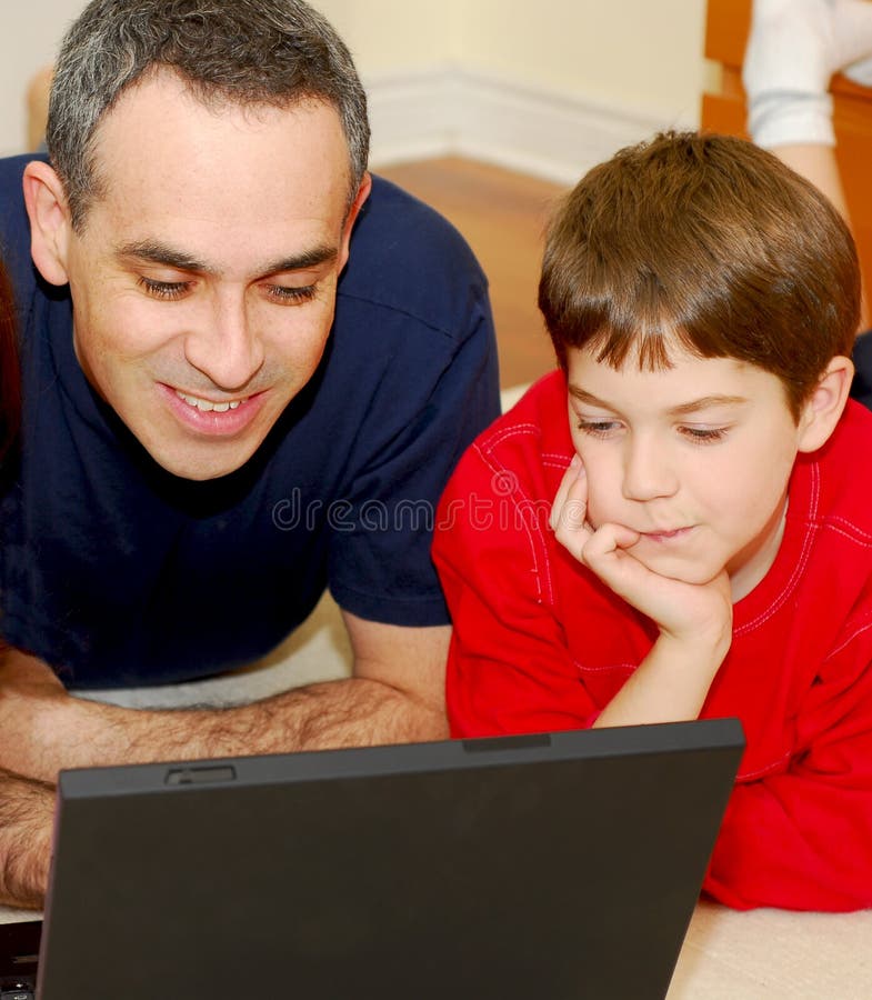 Father son computer stock image. Image of house, little - 1627007