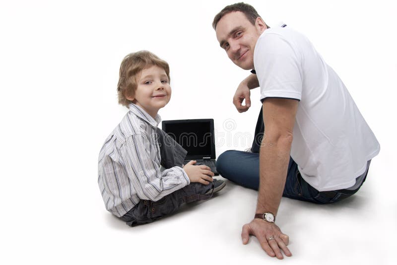 Father and Son with the Computer. Stock Image - Image of games, home ...