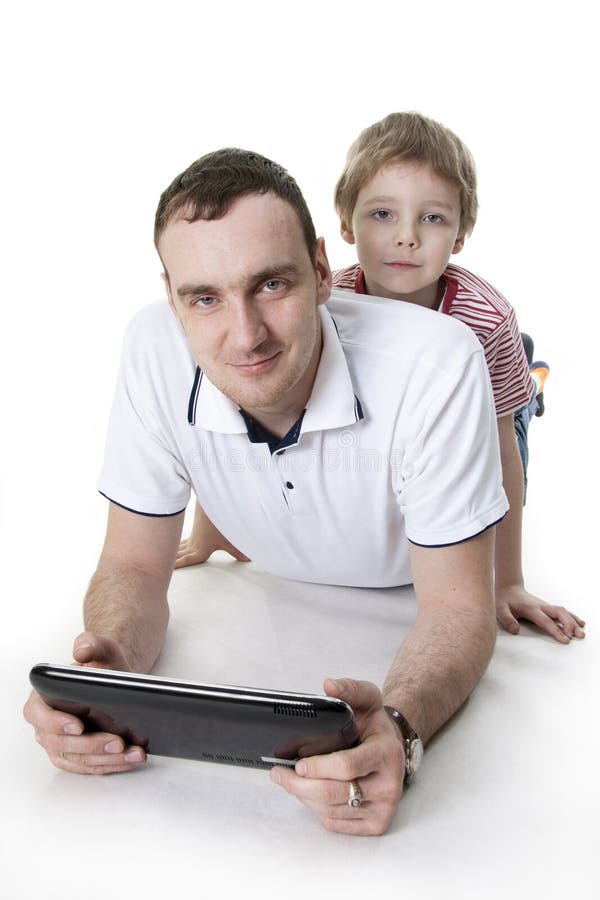Father and Son with the Computer. Stock Image - Image of communication ...