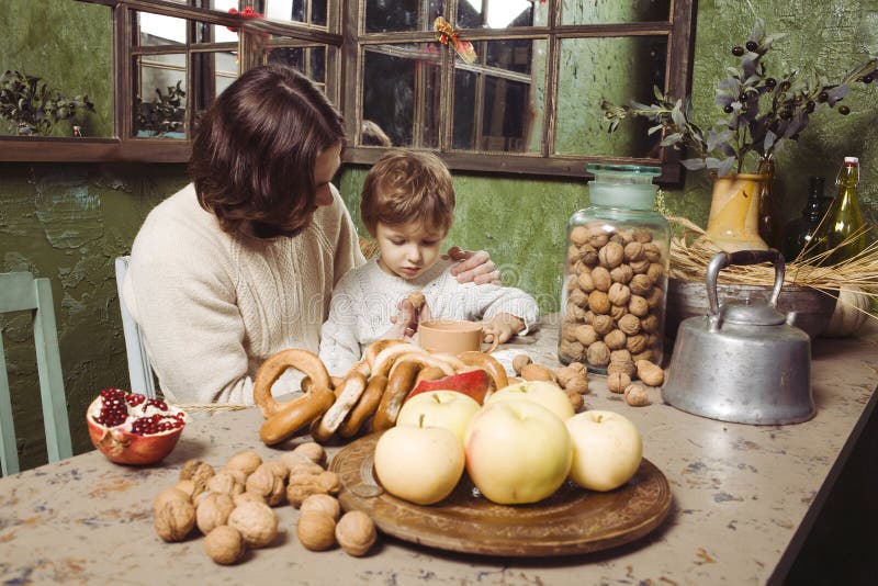 Father with Son at Countryside Kitchen Stock Photo - Image of antique ...