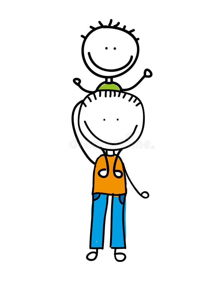 Father with Son Drawing Isolated Icon Design Stock Illustration ...