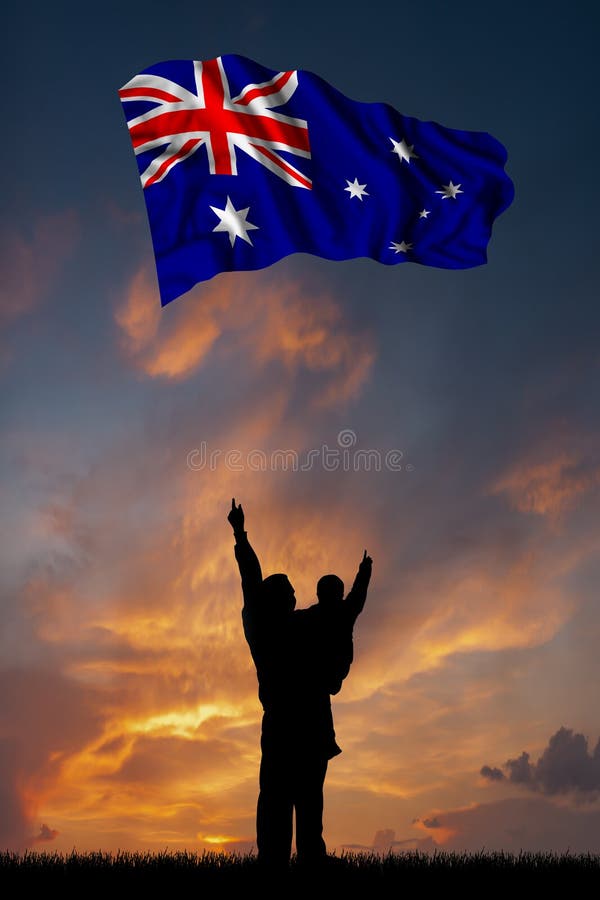 Father with Son and the Flag of Australia Stock Image - Image of father ...