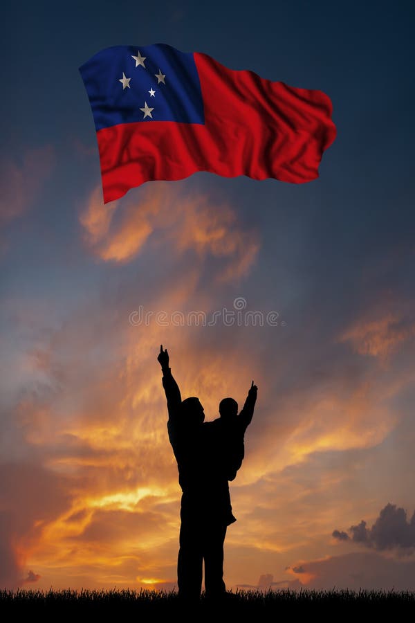 Father with Son and the Flag of Samoa Stock Photo - Image of holiday ...