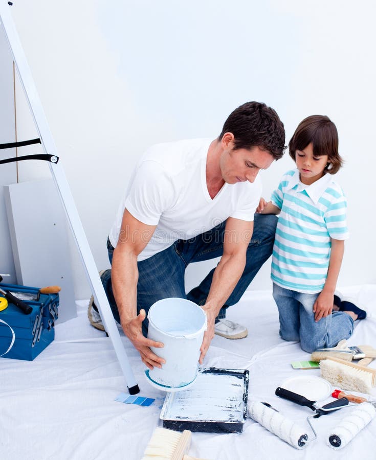 Father and Son Getting Ready To Paint a Room Stock Photo - Image of ...