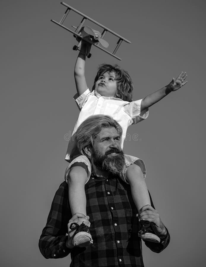 Father and Son Happy Family. Kid Boy Pilot. Stock Photo - Image of ...