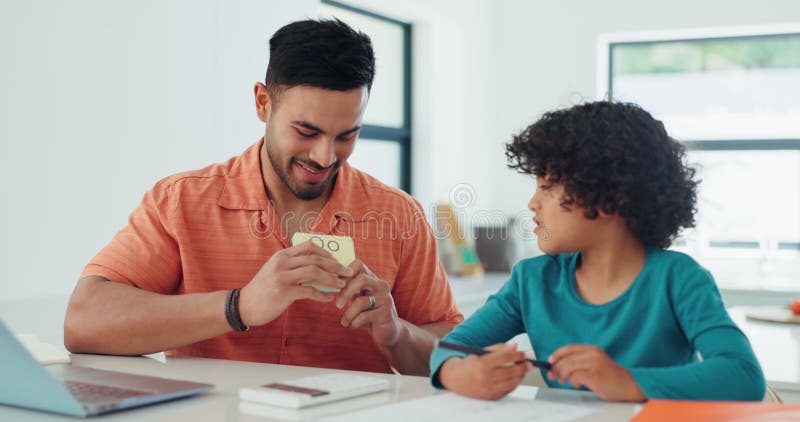 Learning, Writing and Father with Kid for Education, Knowledge and ...