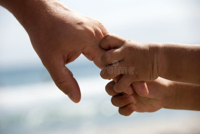 Father And Son Holding Hands At Sunset Sea Stock Image Image Of