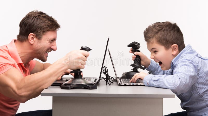 Father and Son Playing the Computer Games Stock Image - Image of parent ...