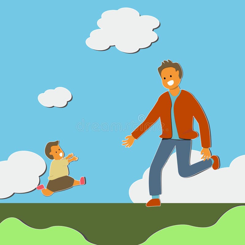 Father and Son are Playing in the Garden. Stock Vector - Illustration ...