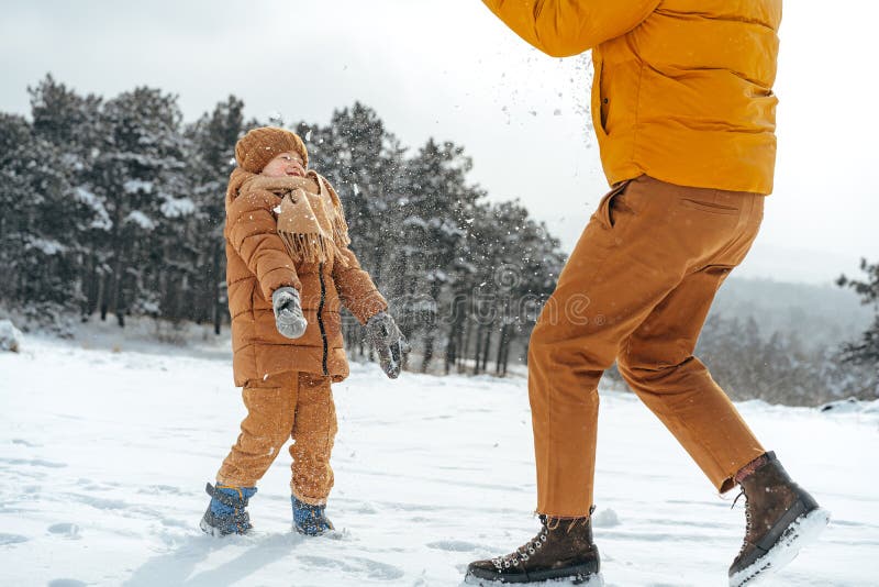 Father and Son Playing in the Park on Winter Day Stock Image - Image of ...