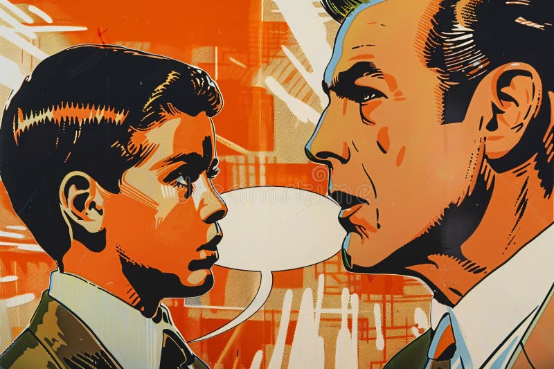 A Father and Son in Pop Art Close-up, Where the Comic Strip Dialogue ...