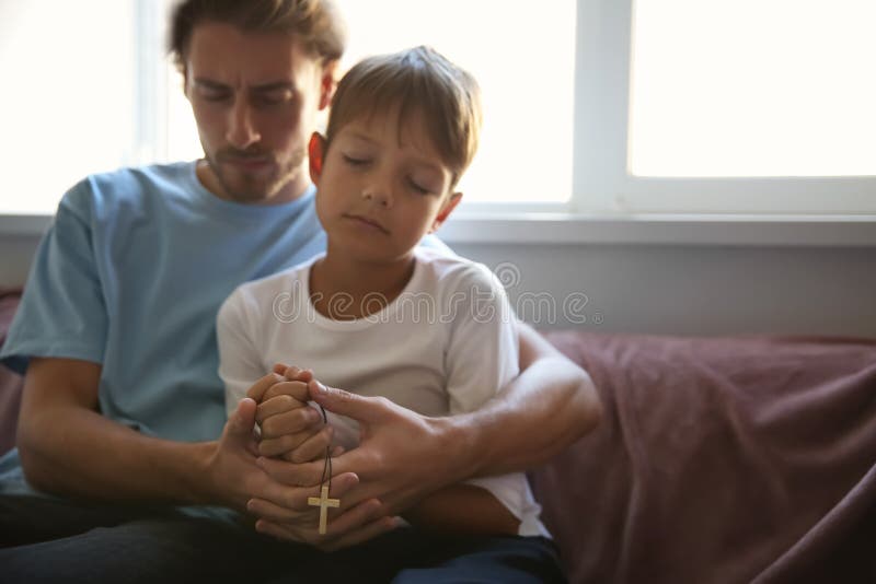 Father with Son Praying at Home Stock Image - Image of silence ...
