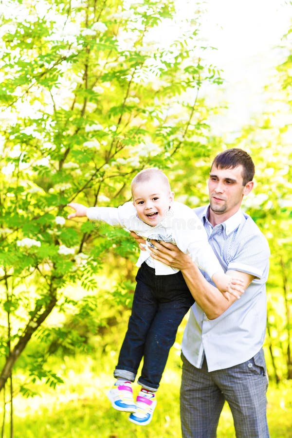 Father and Son Rest in the Summer on the Nature Stock Image - Image of ...