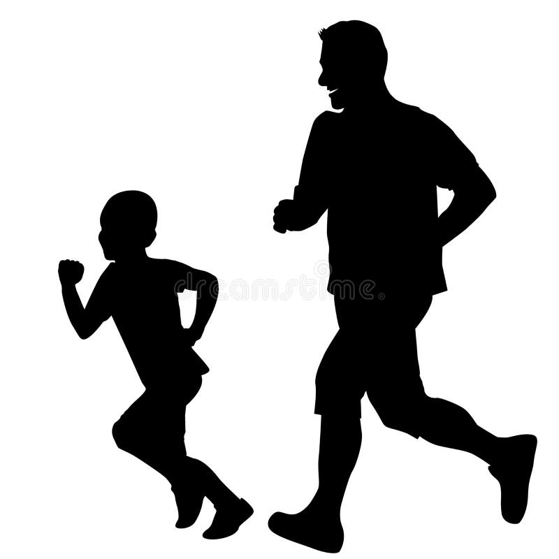 Father and Son, Man and Boy Running Exercising Jogging Together ...