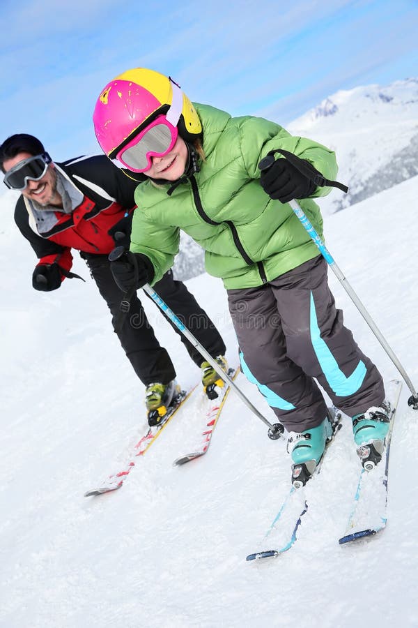 Father and Son on Ski Slopes Stock Photo - Image of mountain, sports ...