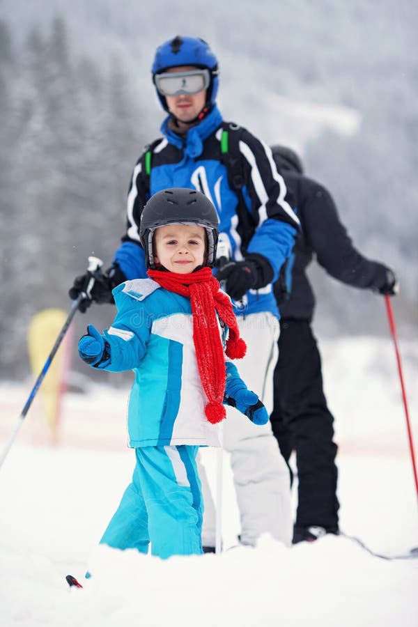 Father and Son, Skiing in the Winter, Boy Learning To Ski, Going Stock ...