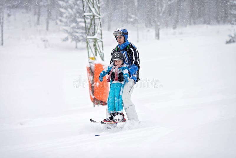 Father and Son, Skiing in the Winter, Boy Learning To Ski Stock Image ...