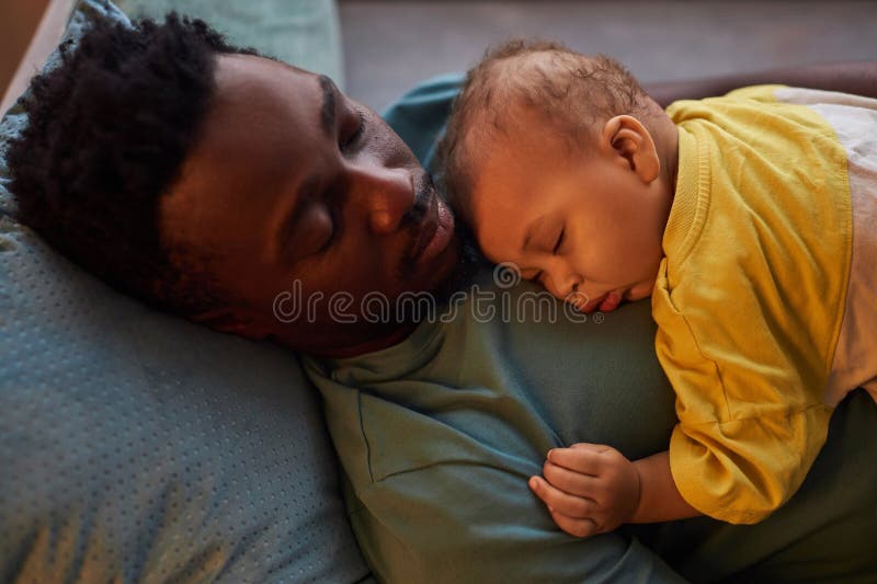 Father and Son Sleeping Together at Naptime Stock Photo - Image of cosy ...