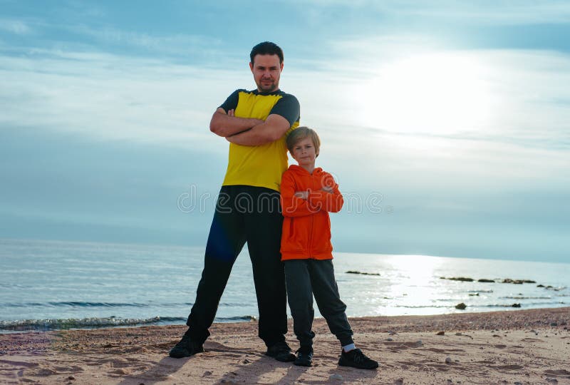 Father and Son Standing on Lake Shore Stock Image - Image of family ...