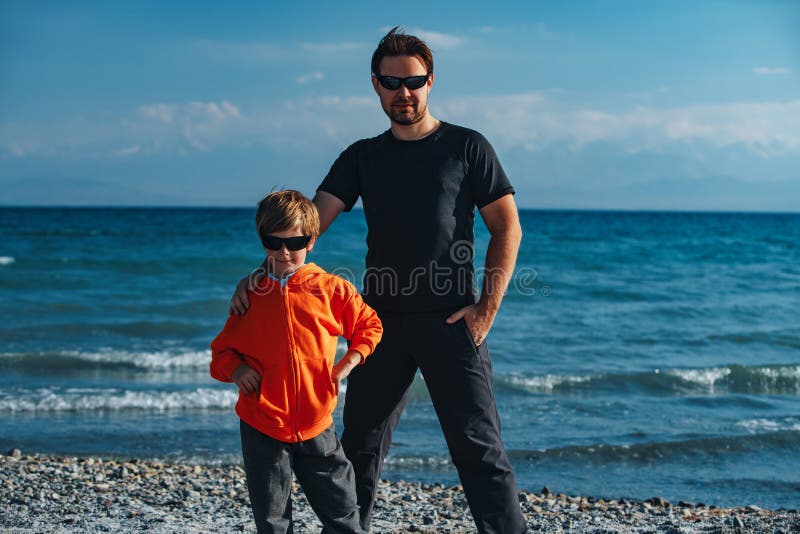 Father and Son in Sunglasses on the Beach Stock Image - Image of adult ...