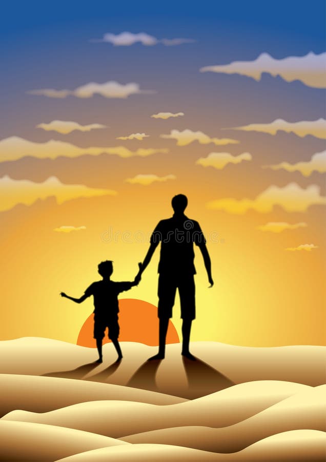 Father and Son Looking at Sunset Stock Vector - Illustration of father ...
