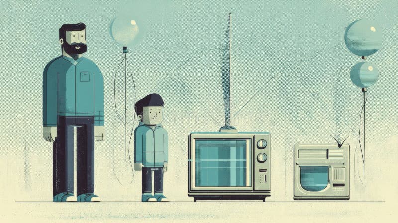 Father, Son, and Television Evolution Stock Illustration - Illustration ...