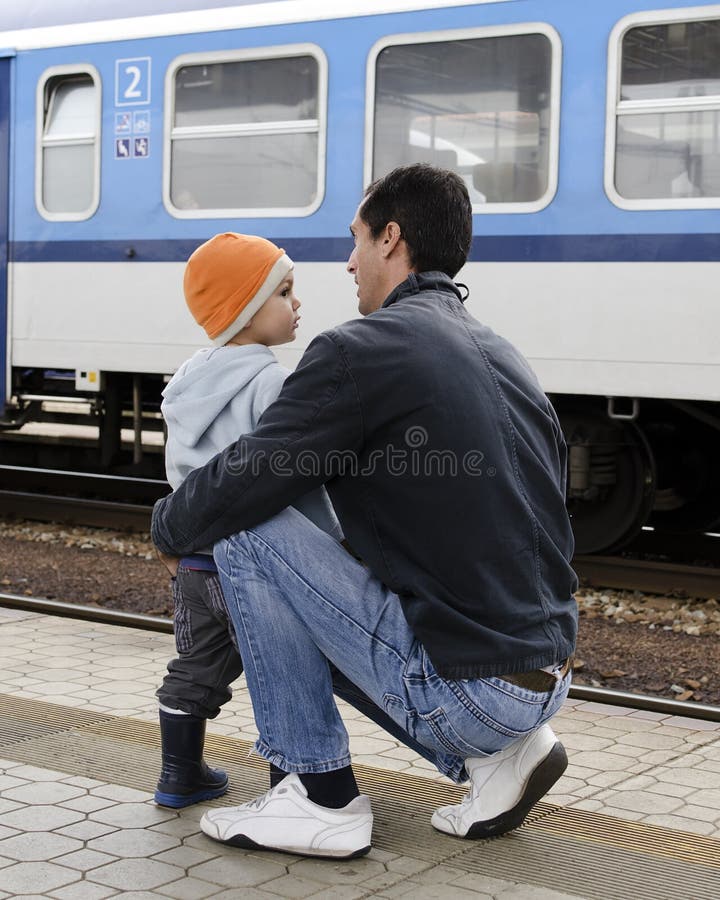 Father and Son at Train Station Stock Image - Image of children, love ...