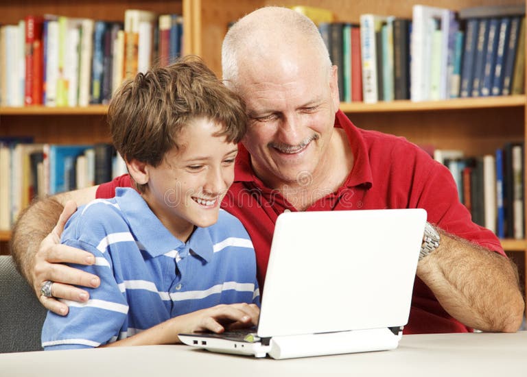 Father and Son Use Netbook Computer Stock Photo - Image of lifestyle ...
