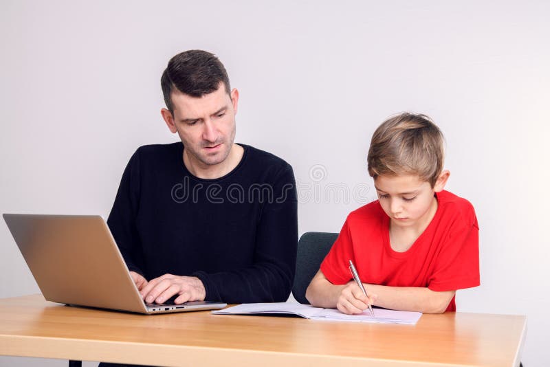 Father and Son Using Computer Together Stock Image - Image of computer ...