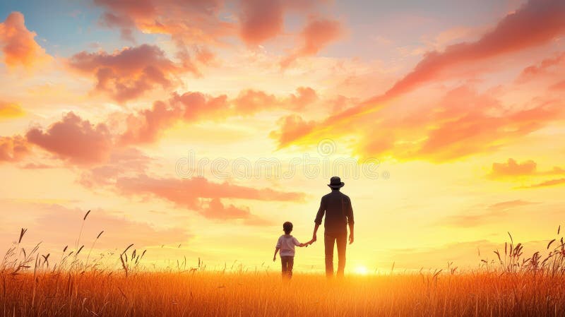 Father and Son Walking into the Sunset Stock Illustration ...