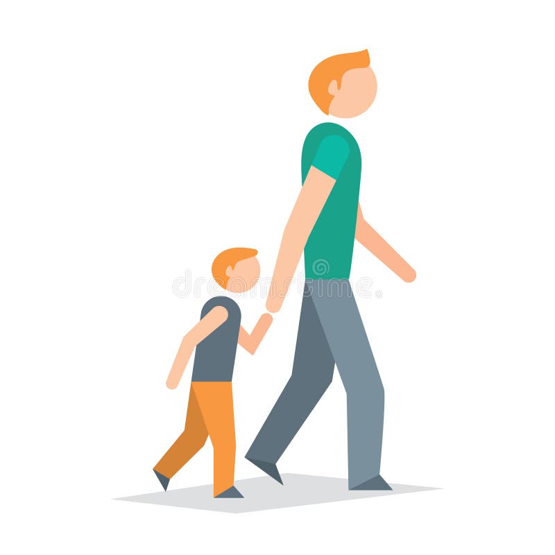 Father And Son Walking Together Vector Illustration Decorative Design