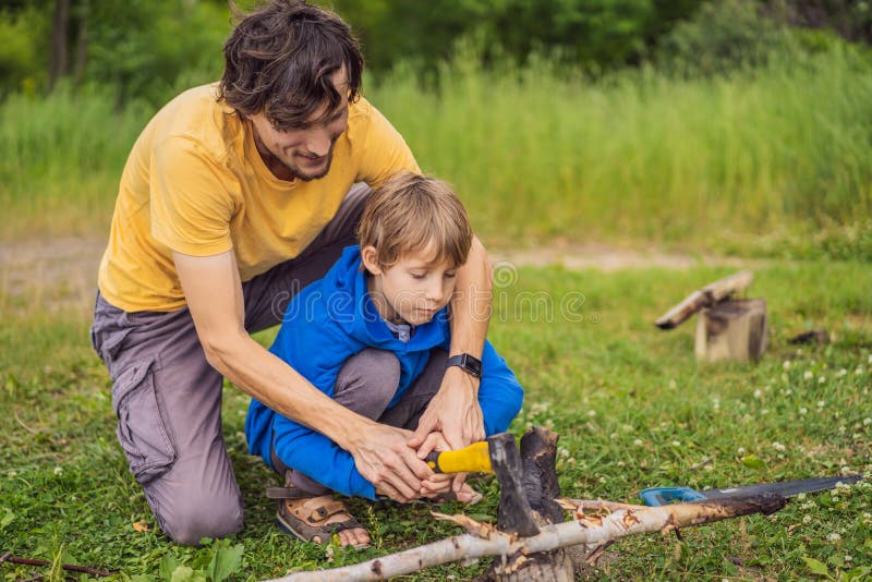Father and Son Working with Tools Outdoor Stock Photo - Image of ...