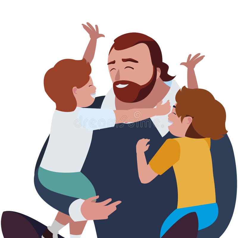Father with Sons Characters Stock Illustration - Illustration of boys ...