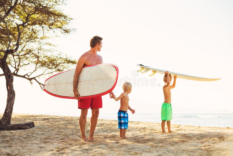 Father and Sons Going Surfing Stock Image - Image of beach, lifestyle ...