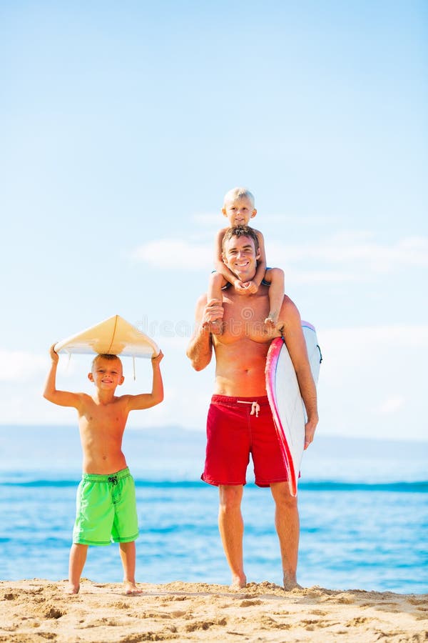 Father and Sons Going Surfing Stock Photo - Image of seashore, healthy ...