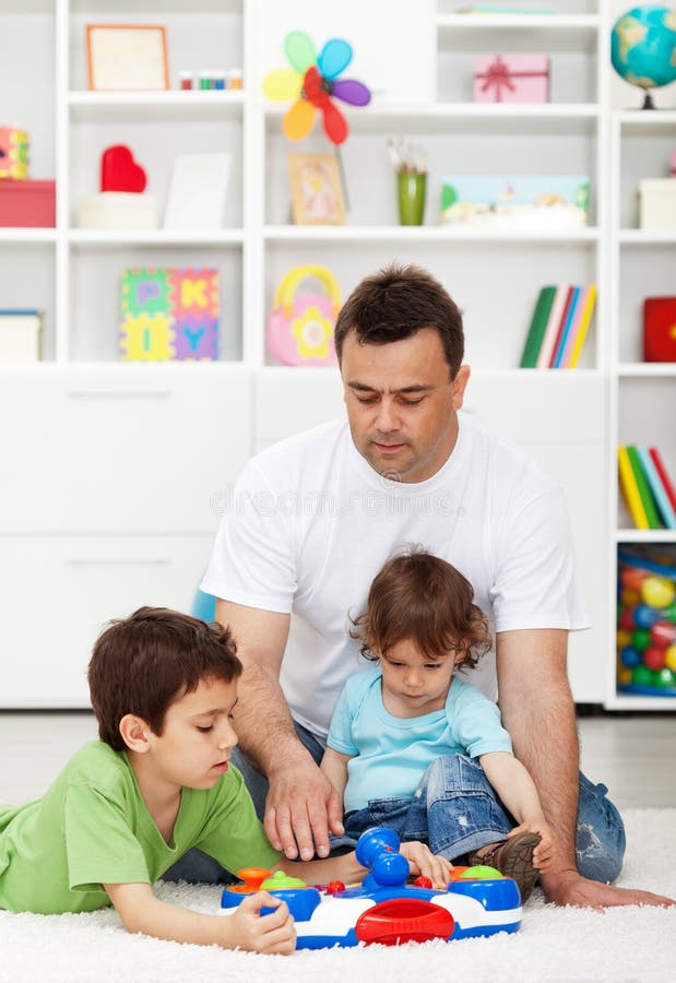 Father Spending Time with Kids at Home Stock Photo - Image of people ...