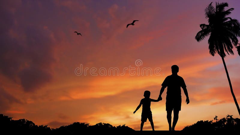 Father and Sun Walking Together Stock Image - Image of nature ...