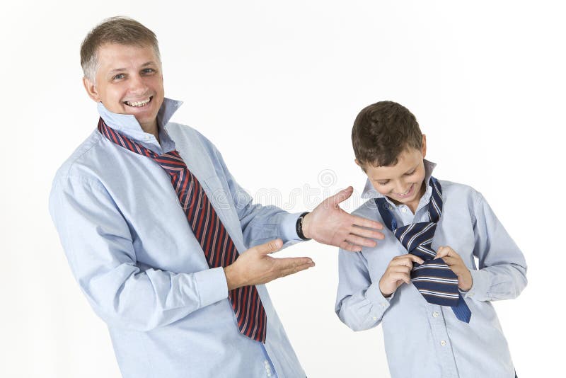 Father is Teaching His Son To Tie a Knot on a Tie Stock Image - Image ...