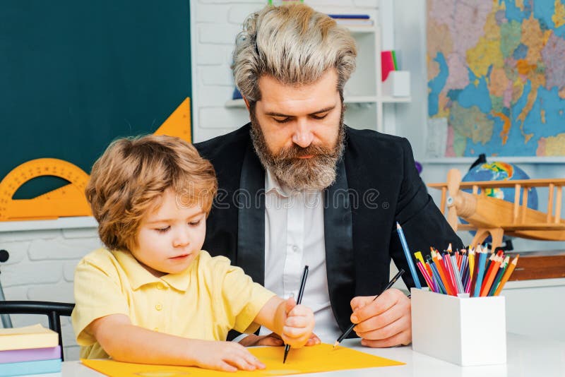 Father Teaching Son. Father and Son Together Schooling Stock Image ...