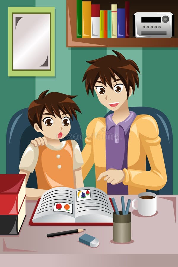 Father Helping His Son Doing Homework Stock Vector - Illustration of ...