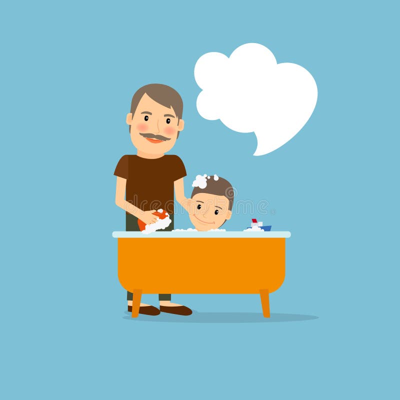 Father washing baby stock vector. Illustration of shower - 77896010