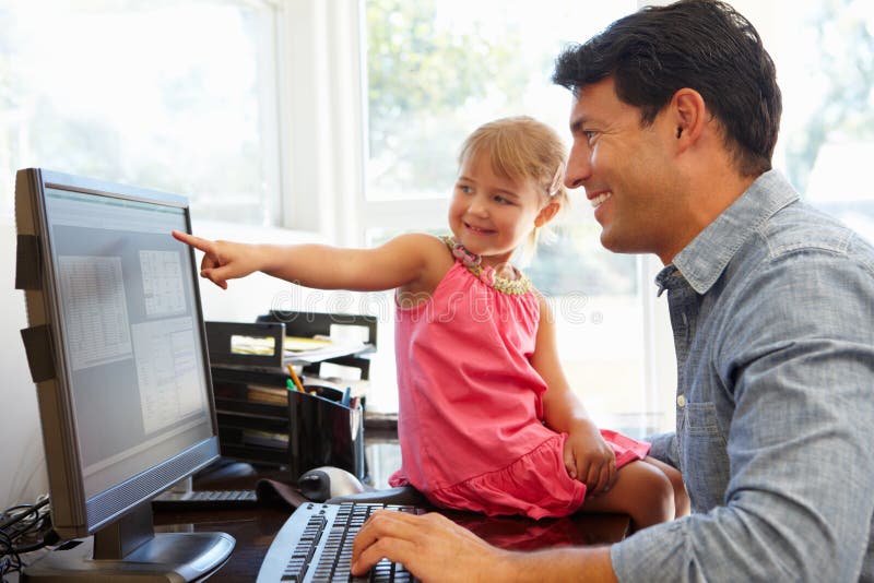 Father Working in Home Office with Daughter Stock Photo - Image of ...