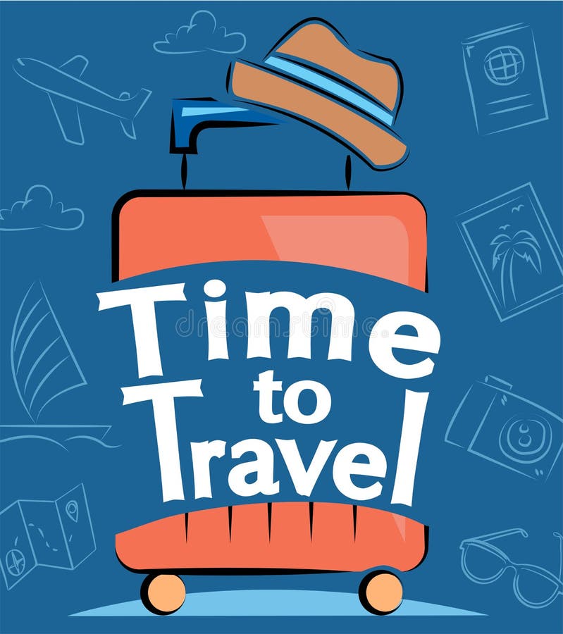 Time To Travel Calligraphy Text and Coloring Hand Drawn Bag. Stock ...