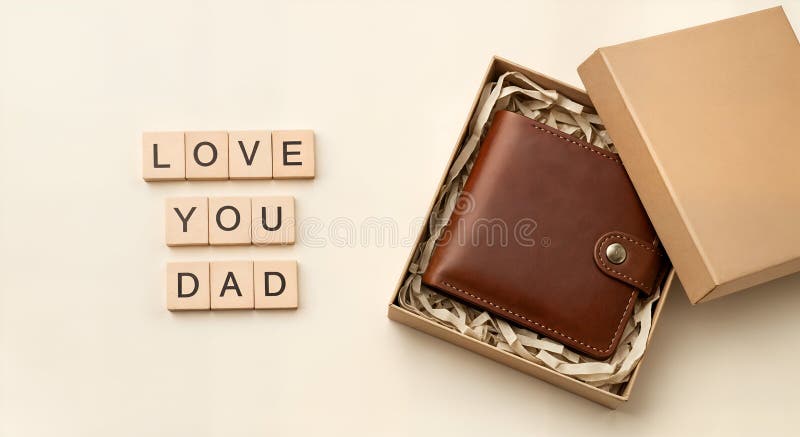 Wallet Gift in Box with Wooden Tiles Spelling Love You Dad on Surface ...