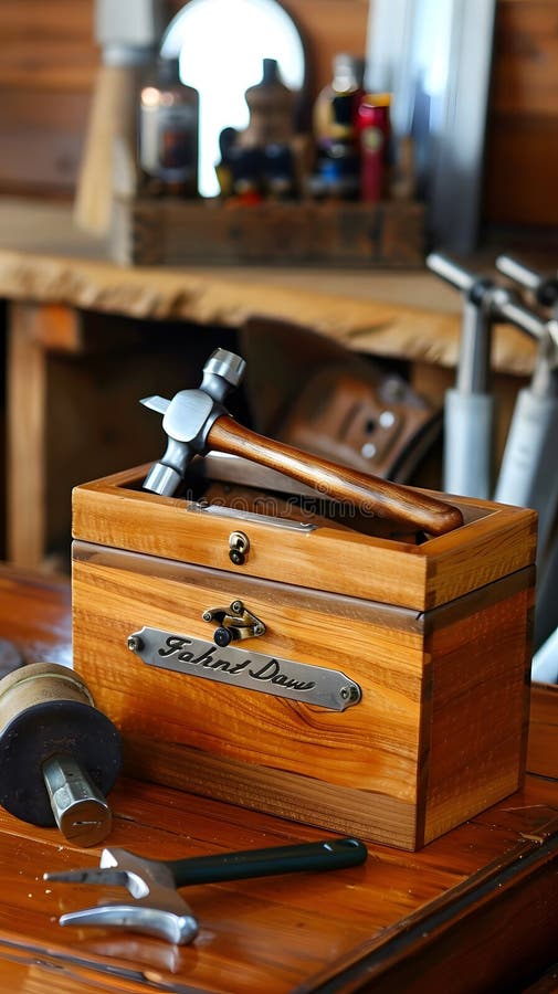 Fathers Day Themed Wooden Toolbox with Tools on Workbench Stock Image ...