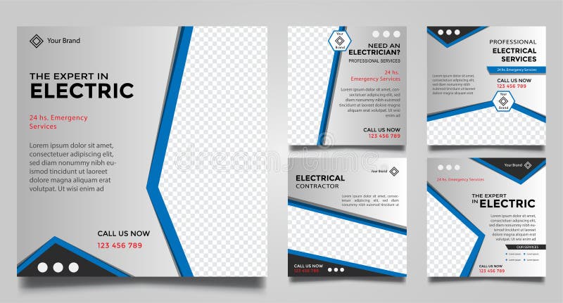 Electrical Service Social Media Post Templates with Gray Background ...