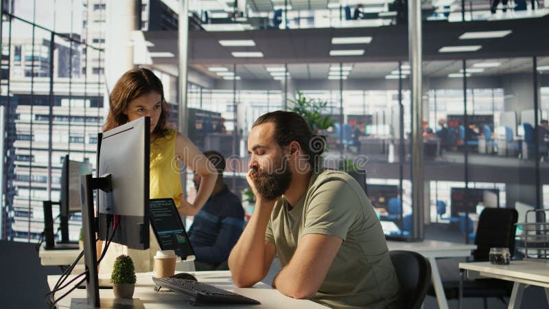 Fatigued Software Engineer Caught Asleep at Desk by Manager Stock Photo ...
