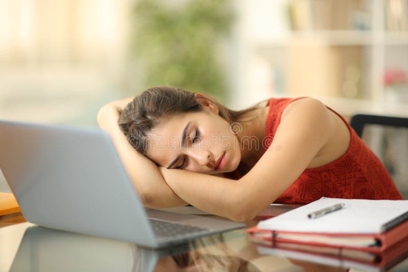 Fatigued Student Sleeping Over Notebook Stock Image - Image of home ...