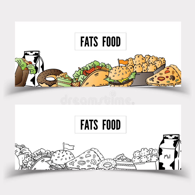 Fats Food Vector Sketch Banner Illustration. Hand Drawn Template Frame ...